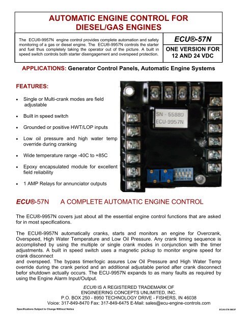 AUTOMATIC ENGINE CONTROL FOR DIESEL/GAS ENGINES