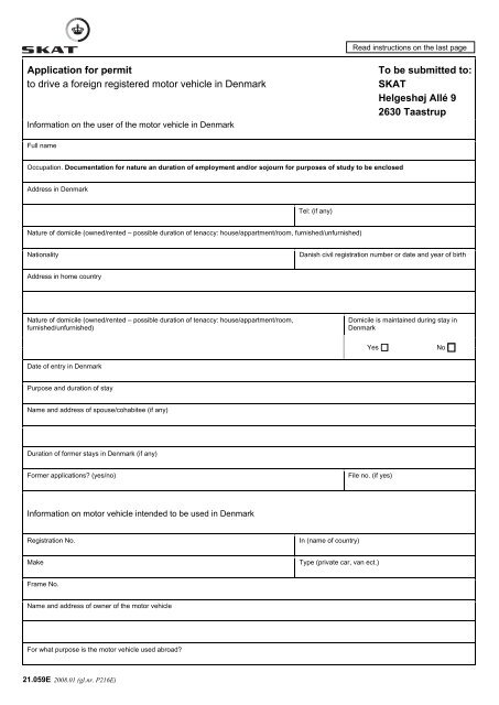Application for permit to drive a foreign registered motor vehicle in ...