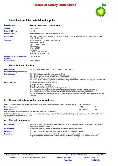 Material Safety Data Sheet