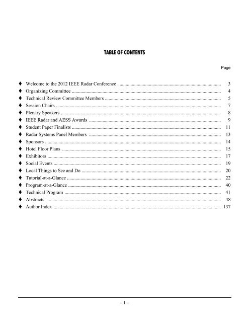TABLE OF CONTENTS - IEEE RadarCon | 2012