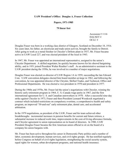 UAW President's Office: Douglas A. Fraser Records - Walter P ...