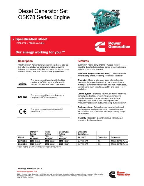Diesel Generator Set QSK78 Series Engine - Cummins Inc.