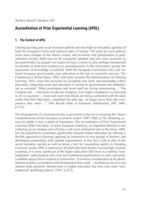 Accreditation of Prior Experiential Learning (APEL)