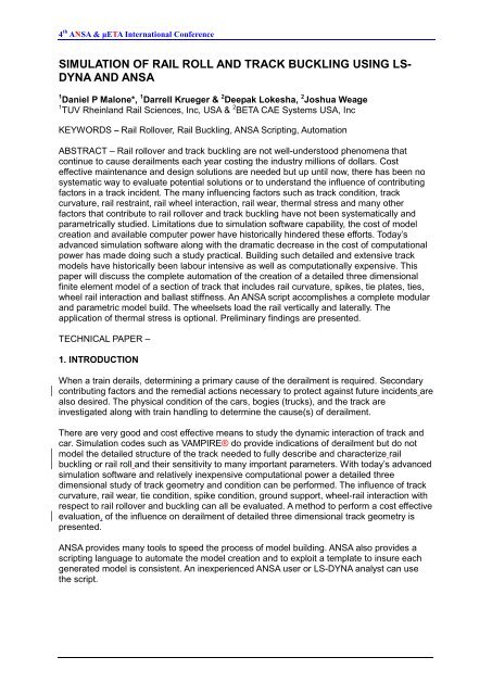 simulation of rail roll and track buckling using - BETA CAE Systems SA