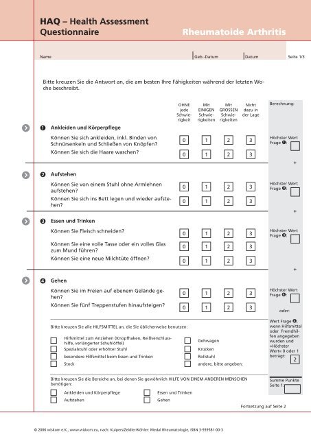 Rheumatoide Arthritis HAQ – Health Assessment Questionnaire