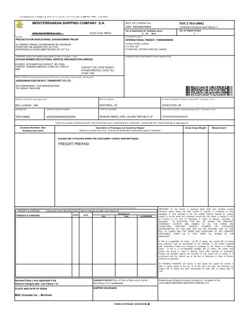 Bill Of Lading Msc