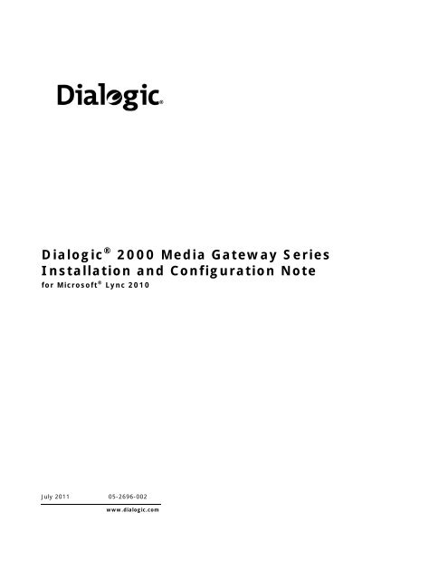 Dialogic® 2000 Media Gateway Series Installation and ...