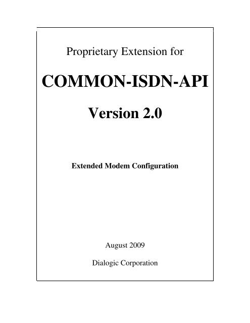 COMMON-ISDN-API Version 2.0 Extended Modem ... - Dialogic