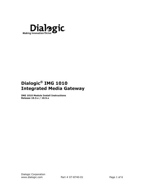 Dialogic® IMG 1010 Integrated Media Gateway