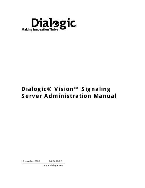 Dialogic Vision Signaling Server Administration Manual