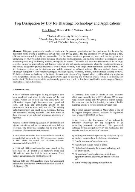 Fog Dissipation by Dry Ice Blasting: Technology and Applications