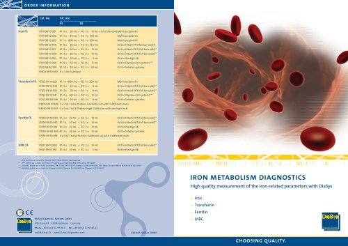 iron metabolism diagnostics - DiaSys Diagnostic Systems GmbH