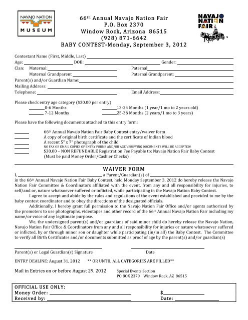 NNF12.Baby Contest-Entry Forms-REV - Navajo Nation Fair