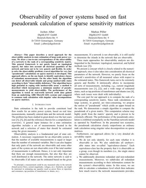 Observability of power systems based on fast ... - DIgSILENT