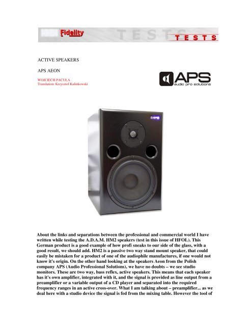ACTIVE SPEAKERS APS AEON About the links and separations ...