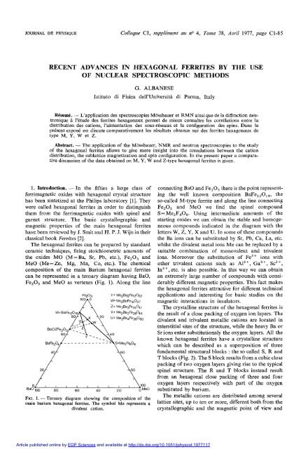 RECENT ADVANCES IN HEXAGONAL FERRITES BY THE ... - HAL