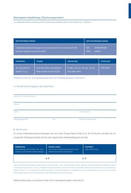 Wertpapier-Kaufantrag (Zeichnungsschein) - dc dirk cordes