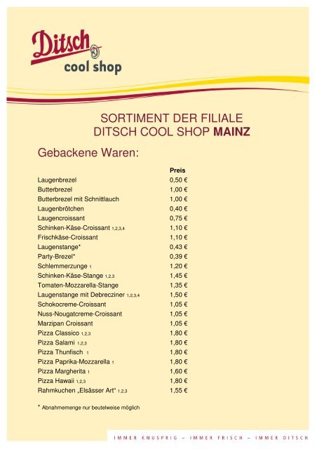 SORTIMENT DER FILIALE DITSCH COOL SHOP MAINZ ...