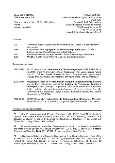 Dr. A. Jalila SIMAAN CNRS researcher CR1 Date - Laboratoire de ...