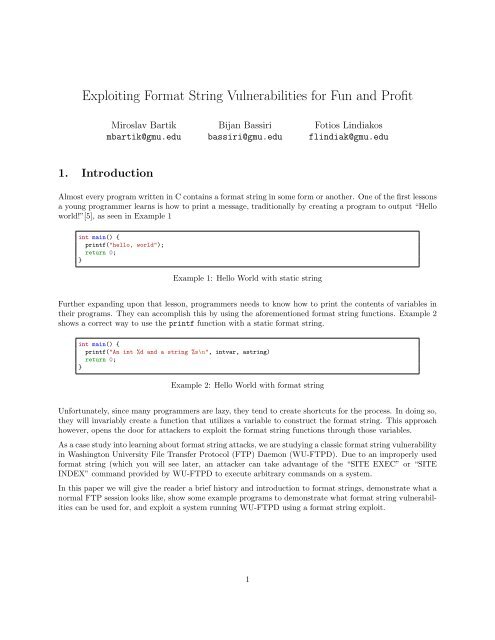 Exploiting Format String Vulnerabilities for Fun and ... - Google Code