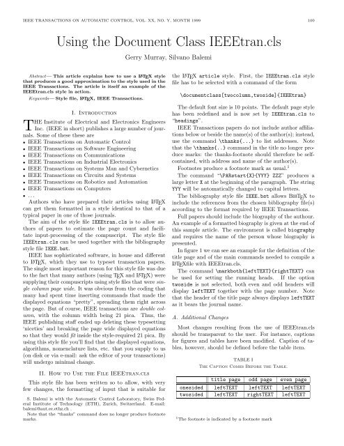 Using the Document Class IEEEtran.cls