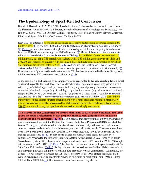 The Epidemiology of Sport-Related Concussion - reACT Canada