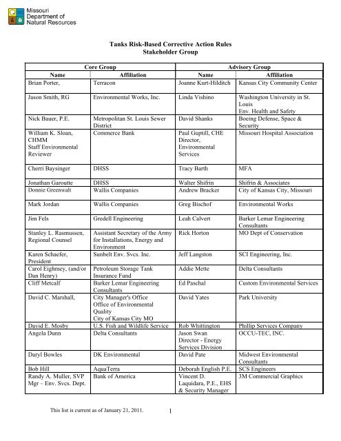 1 Tanks Risk Based Corrective Action Rules Stakeholder Group