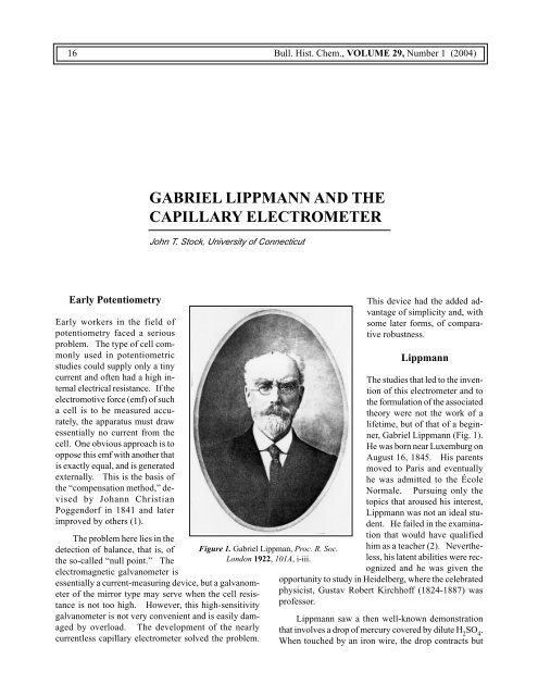 gabriel lippmann and the capillary electrometer - School of ...
