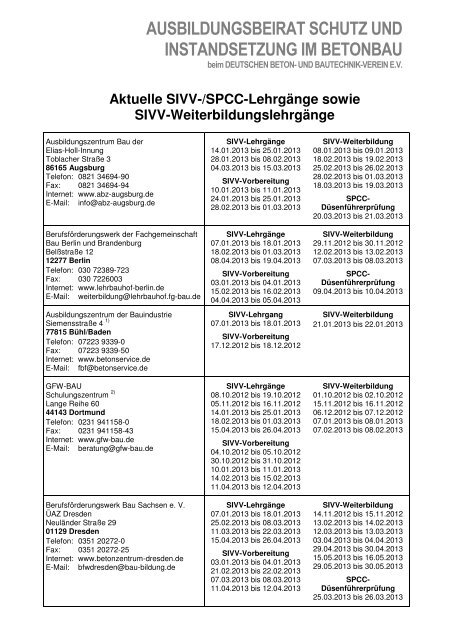 Aktuelle SIVV-/SPCC-Lehrgänge sowie SIVV ...