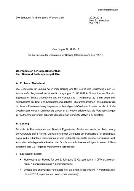G40/18 Oberschule an der Egge - Die Senatorin für Bildung und ... G40/18 Oberschule an der Egge - Die Senatorin für Bildung und ...