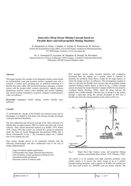 Innovative Deep Ocean Mining Concept based on Flexible Riser ...