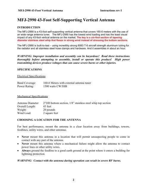 MFJ-2990 43-Foot Self-Supporting Vertical Antenna
