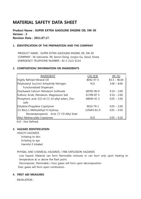 MATERIAL SAFETY DATA SHEET