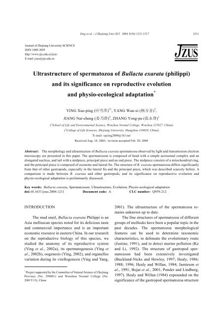 Ultrastructure of spermatozoa of Bullacta exarata (philippi) and its ...