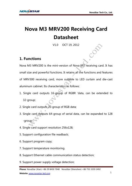Nova M3 MRV200 Receiving Card Datasheet