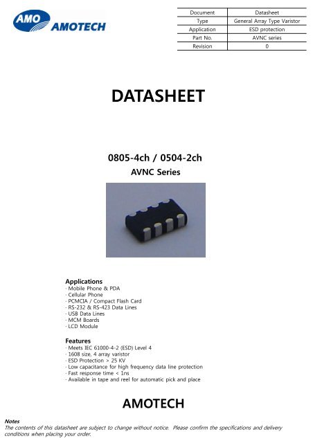 AVNC 0603 Series Multilayer Chip Array Varistor - AMOTECH
