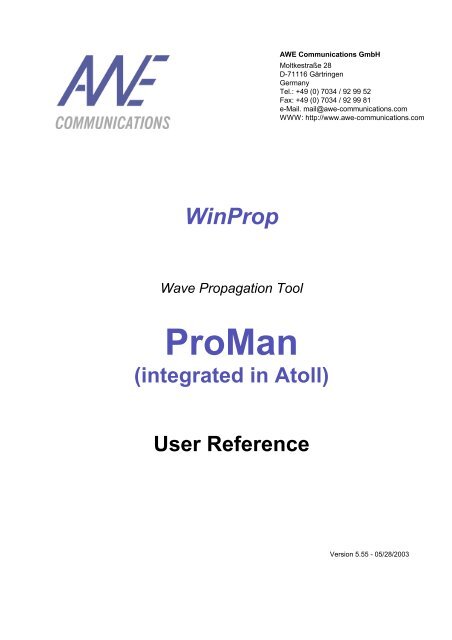 WinProp Wave Propagation Tool ProMan - AWE-Communications
