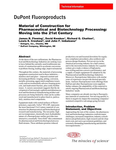 Material of Construction for Pharmaceutical and ... - DuPont