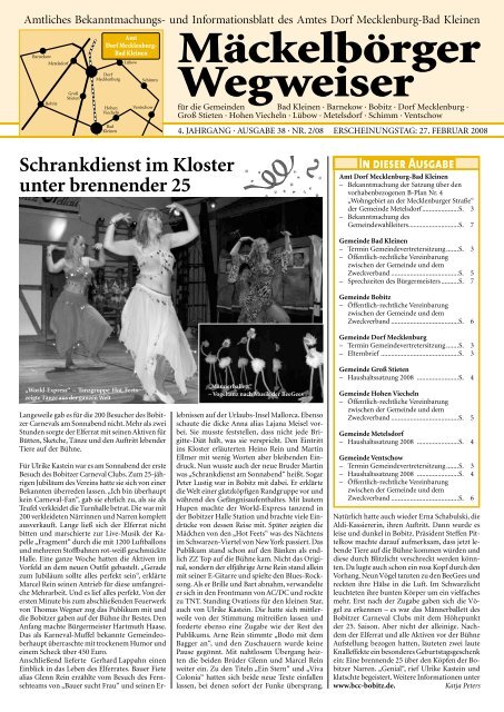 Mäckelbörger Wegweiser - Amt Dorf Mecklenburg-Bad Kleinen