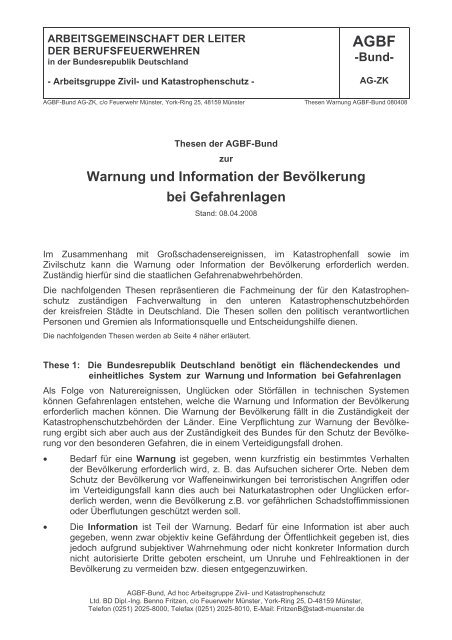 Warnung und Information der Bevölkerung bei ... - AGBF Bund Warnung und Information der Bevölkerung bei ... - AGBF Bund