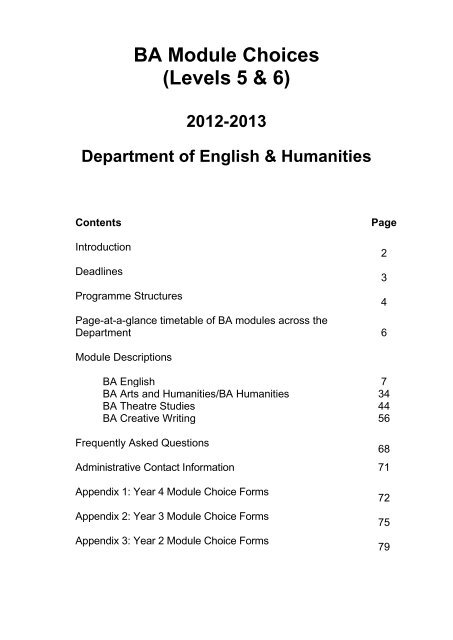 BA Module Choices (Levels 5 & 6) - Birkbeck College