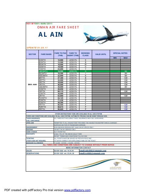 london (lhr) - INTRA fare sheets for travel agents