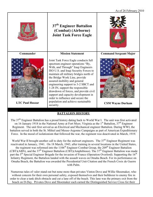 37 Engineer Battalion (Combat) (Airborne) Joint Task Force Eagle