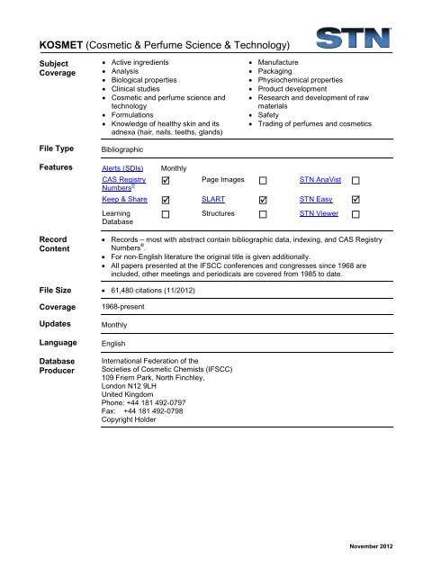 KOSMET Database Summary Sheet (DBSS) - Capadoc
