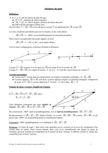 Vecteurs : Résumé de cours et méthodes 1 Egalité de - Xm1 Math