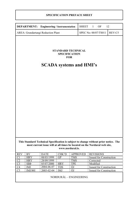 Standard Technical Specification for Instrumentation - Norðurál