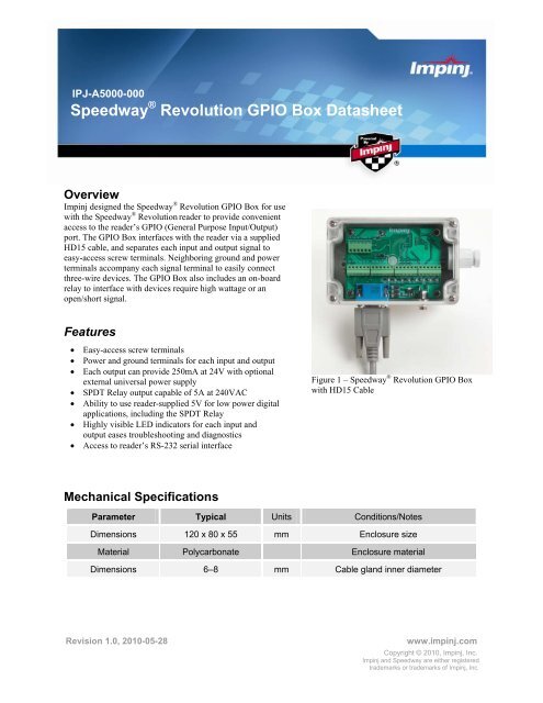 Speedway Revolution GPIO Box Datasheet - Impinj