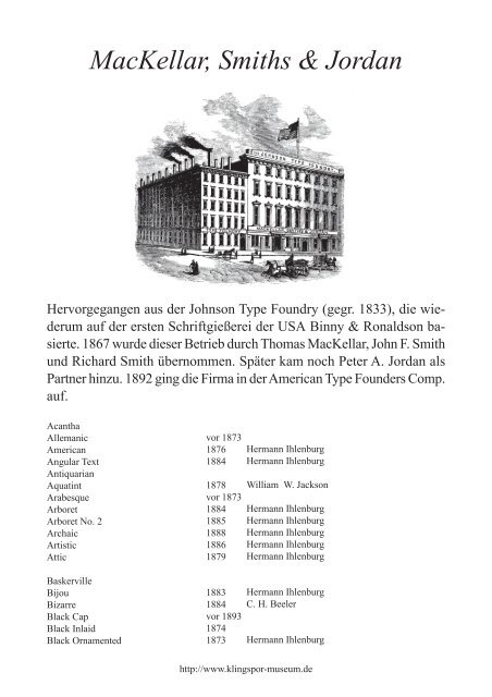 MacKellar, Smiths & Jordan - Klingspor-Museum