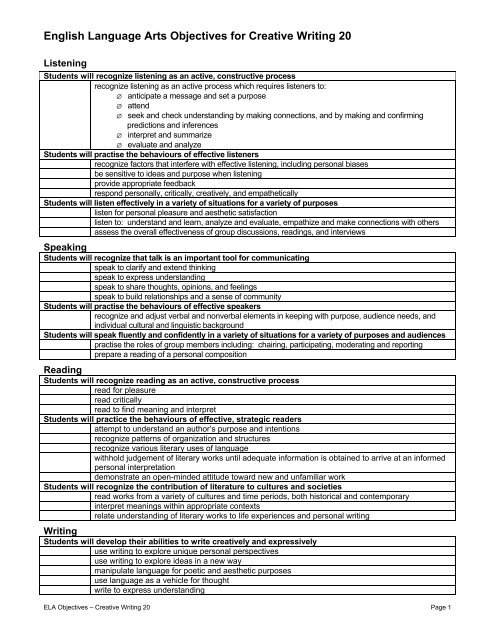 English Language Arts Objectives For Creative Writing 20 english-language-arts-objectives-for-creative-writing-20