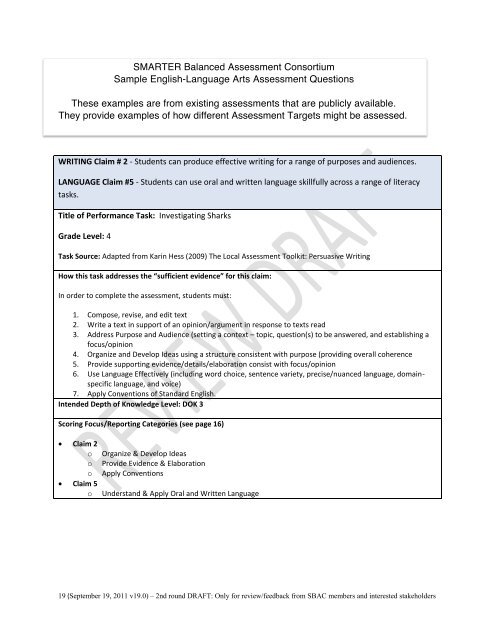 Sample ELA Assessment Questions